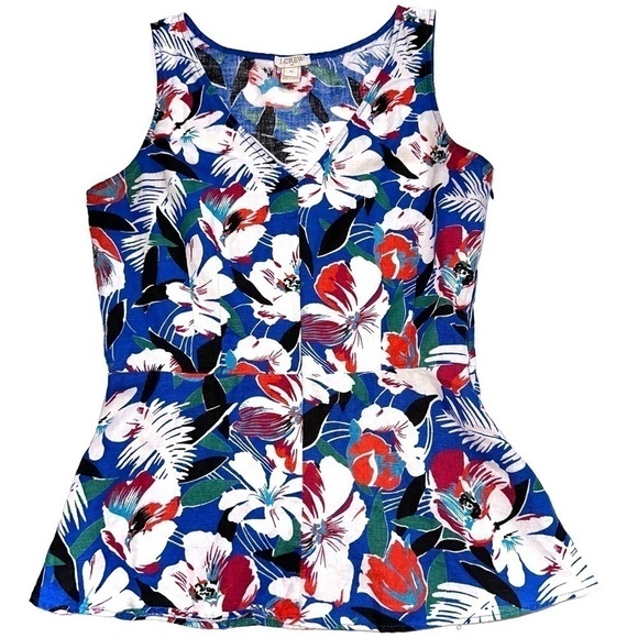 J. Crew | Tops | J Crew Womens Sz 0 Tank Top Blue Red Floral Linen ...